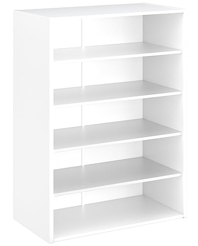 LOWOSA White Shoe Rack Organizer, 5-Tier Wood Shelf Removable Shoe Storage, Sturdy Freestanding Shoe Racks for Entryway for 10-15 Pairs, Ideal for Hallway Closet