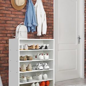 LOWOSA White Shoe Rack Organizer, 5-Tier Wood Shelf Removable Shoe Storage, Sturdy Freestanding Shoe Racks for Entryway for 10-15 Pairs, Ideal for Hallway Closet