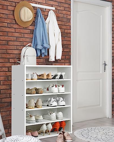 LOWOSA White Shoe Rack Organizer, 5-Tier Wood Shelf Removable Shoe Storage, Sturdy Freestanding Shoe Racks for Entryway for 10-15 Pairs, Ideal for Hallway Closet