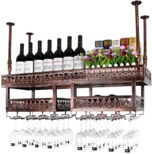 qunine wine rack bar unit floating shelves ceiling wine racks, hanging wine glass holder, rustic wine holder, wine rack hanging glass holder, industrial home decor design (color : black,