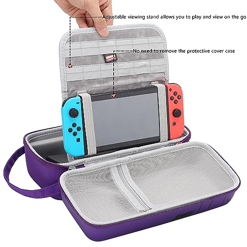 Portable Carrying Case Compatible with Nintendo Switch/Switch OLED - Built-in Stand and Removable Shoulder Strap Design Fit Switch Console, AC Charger Adapter, Switch Dock/Pro Controller Accessories