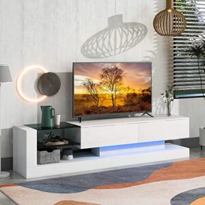 bamacar led long tv stand for 80 inch tv, stand tv 70 inch modern white entertainment center with storage, 70 75 80 inch tv stands for living room, tv stand with storage large tv stand with 75 inch tv