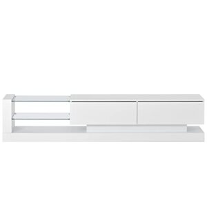 BAMACAR LED Long TV Stand For 80 Inch TV, Stand TV 70 Inch Modern White Entertainment Center With Storage, 70 75 80 Inch TV Stands For Living Room, TV Stand with Storage Large TV Stand with 75 Inch TV