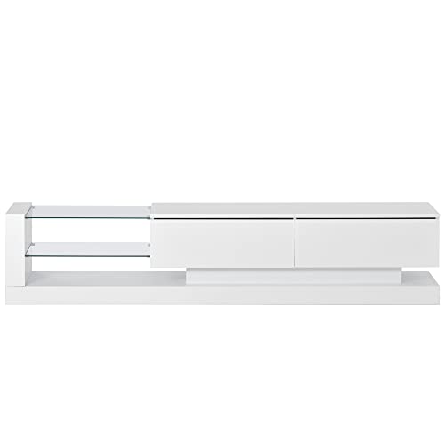 BAMACAR LED Long TV Stand For 80 Inch TV, Stand TV 70 Inch Modern White Entertainment Center With Storage, 70 75 80 Inch TV Stands For Living Room, TV Stand with Storage Large TV Stand with 75 Inch TV