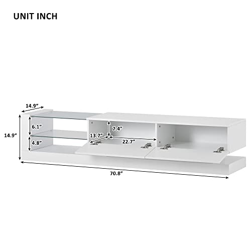 BAMACAR LED Long TV Stand For 80 Inch TV, Stand TV 70 Inch Modern White Entertainment Center With Storage, 70 75 80 Inch TV Stands For Living Room, TV Stand with Storage Large TV Stand with 75 Inch TV