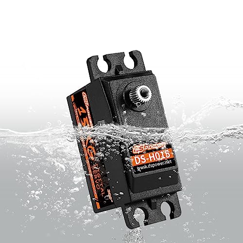 DSPOWER 15KG RC Waterproof Low Profile Servo, High Torque Metal Gear Short Body Digital Servos Motor with 25T Metal Arm for 1/8 1/10 1/12 RC Car Baja Boat Drones Aircraft Helicopter Robot (Black-300°)