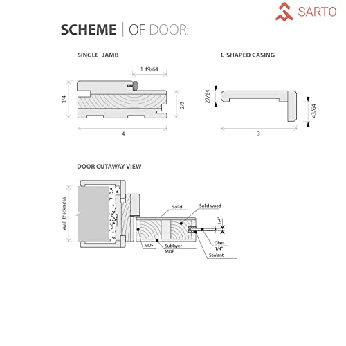 Solid French Door 36 x 80 inches | Quadro 4111 Matte Grey | Single Regular Panel Frame Trims Handle | Bathroom Bedroom Sturdy Doors