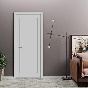 Solid French Door 36 x 80 inches | Quadro 4111 Matte Grey | Single Regular Panel Frame Trims Handle | Bathroom Bedroom Sturdy Doors