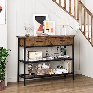 IDEALHOUSE Console Table with 2 Drawers, 3 Tier Entryway Table with Storage, Industrial Sofa Table for Living Room, Couch, Hallway, Foyer-Vintage