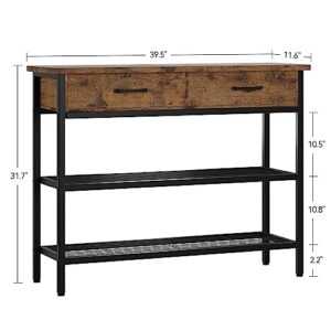 IDEALHOUSE Console Table with 2 Drawers, 3 Tier Entryway Table with Storage, Industrial Sofa Table for Living Room, Couch, Hallway, Foyer-Vintage