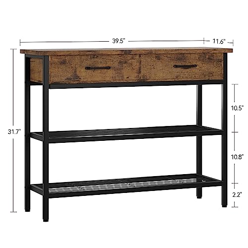 IDEALHOUSE Console Table with 2 Drawers, 3 Tier Entryway Table with Storage, Industrial Sofa Table for Living Room, Couch, Hallway, Foyer-Vintage