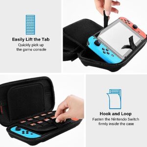 Jxtarar Switch Carrying Case Compatible with Nintendo Switch/Switch OLED, with 20 Games Cartridges Protective Hard Shell Travel Carrying Case Pouch for Console & Accessories, Black