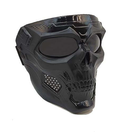 PPGAREGO Airsoft Mask | Ghost Mask | Motorcycle Face Mask | Skull Skeleton Mask | Airsoft Tactical Gear | for Halloween Paintball Game Party and Other Outdoor Activities (Black+Black)