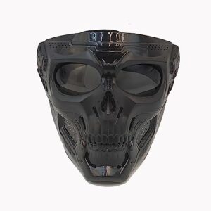 PPGAREGO Airsoft Mask | Ghost Mask | Motorcycle Face Mask | Skull Skeleton Mask | Airsoft Tactical Gear | for Halloween Paintball Game Party and Other Outdoor Activities (Black+Black)