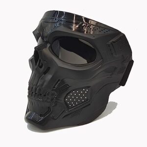 PPGAREGO Airsoft Mask | Ghost Mask | Motorcycle Face Mask | Skull Skeleton Mask | Airsoft Tactical Gear | for Halloween Paintball Game Party and Other Outdoor Activities (Black+Black)