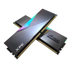 xpg lancer rgb rog certified ddr5 6600mhz 32gb (2x16gb) cl32-44-44 udimm 288-pins desktop sdram ddr5 dual channel ram kit with rog inspired heatsink (ax5u6600c3216g-dclarrog)