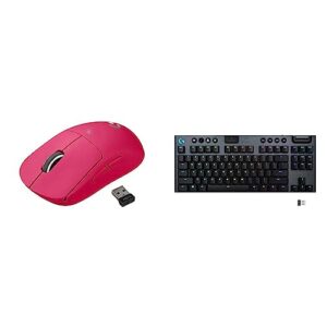 logitech g pro x superlight wireless gaming mouse - magenta + g915 tkl gaming keyboard bundle - tactile