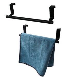 over the door towel rack, stainless steel kitchen towel holder, cabinet door towel bar, dish towel rack for cabinet, over cabinet towel hanger for kitchen bathroom cupboard, 2pack (black)