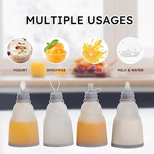 PatPat Silicone Breastmilk Storage Bags Reusable,10oz/300ml Leak-Proof Milk Freezer Bags for Breastfeeding,Squeeze Storage Food Pouch for Baby Kids Toddler,Puree&Smoothie Pouch Bag,4 pcs