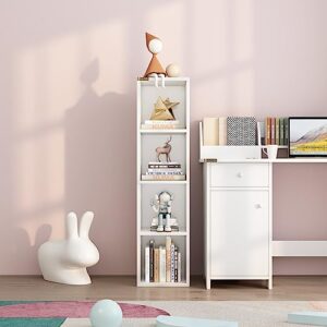 MIN WIN 4-Tier Narrow Bookcase Bookshelf, 4-Tier Cubby Storage Shelf Bookshelf, 4-Shelf Open Shelf Bookcase, Tall Narrow Cube Display Storage Shelves, Small Spaces, White