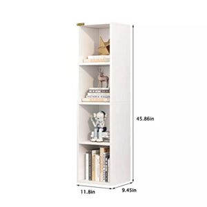 MIN WIN 4-Tier Narrow Bookcase Bookshelf, 4-Tier Cubby Storage Shelf Bookshelf, 4-Shelf Open Shelf Bookcase, Tall Narrow Cube Display Storage Shelves, Small Spaces, White