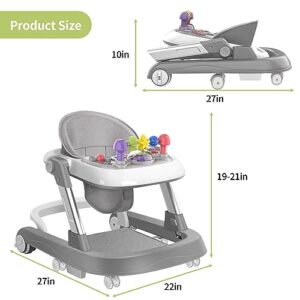 Baby Walker with Wheels, 2-in-1 Activity Walker Learning-Seated, Walk-Behind, Removable Play Tray, Adjustable Height & Speed, Foldable Baby Walker for Boys and Girls from 6-18 Months with Footrest…