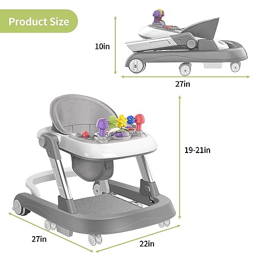 Baby Walker with Wheels, 2-in-1 Activity Walker Learning-Seated, Walk-Behind, Removable Play Tray, Adjustable Height & Speed, Foldable Baby Walker for Boys and Girls from 6-18 Months with Footrest…