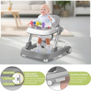 Baby Walker with Wheels, 2-in-1 Activity Walker Learning-Seated, Walk-Behind, Removable Play Tray, Adjustable Height & Speed, Foldable Baby Walker for Boys and Girls from 6-18 Months with Footrest…