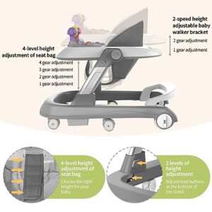 Baby Walker with Wheels, 2-in-1 Activity Walker Learning-Seated, Walk-Behind, Removable Play Tray, Adjustable Height & Speed, Foldable Baby Walker for Boys and Girls from 6-18 Months with Footrest…