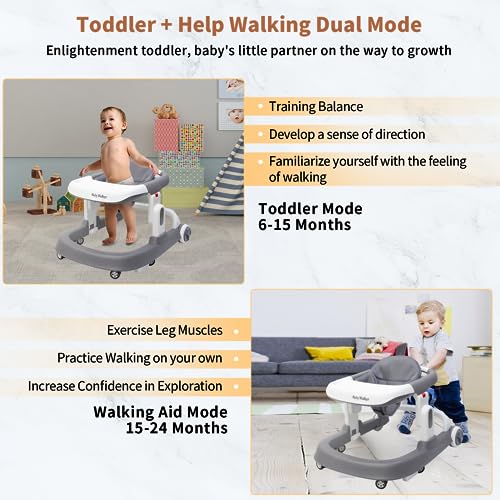 Baby Walker, 3-Gear Height Adjustable Foldable Infant Toddler Walker with Foot Pads, Baby Walker with Wheels, Baby Walkers and Activity Center, Baby Walkers for Baby Boys and Baby Girls 6-24 Months