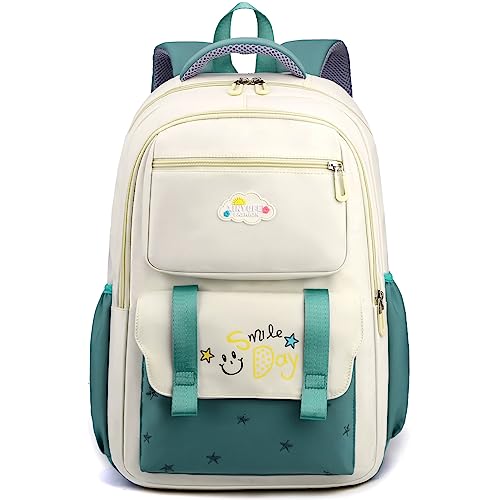 Makukke Backpack for Girls Kids, Cute Kawaii School Bag Lightweight Bookbag Backpack for Middle & High School with Anti Theft Pocket,Beige Backpack