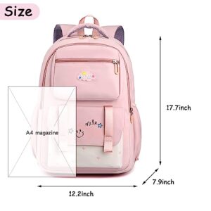 Makukke Backpack for Girls Kids, Cute Kawaii School Bag Lightweight Bookbag Backpack for Middle & High School with Anti Theft Pocket,Beige Backpack