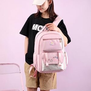 Makukke Backpack for Girls Kids, Cute Kawaii School Bag Lightweight Bookbag Backpack for Middle & High School with Anti Theft Pocket,Beige Backpack