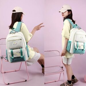 Makukke Backpack for Girls Kids, Cute Kawaii School Bag Lightweight Bookbag Backpack for Middle & High School with Anti Theft Pocket,Beige Backpack