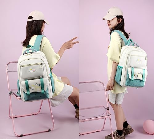 Makukke Backpack for Girls Kids, Cute Kawaii School Bag Lightweight Bookbag Backpack for Middle & High School with Anti Theft Pocket,Beige Backpack