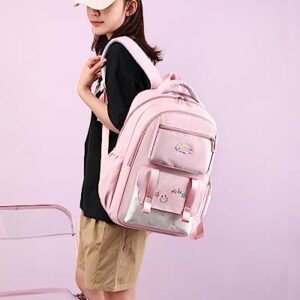 Makukke Backpack for Girls Kids, Cute Kawaii School Bag Lightweight Bookbag Backpack for Middle & High School with Anti Theft Pocket,Beige Backpack