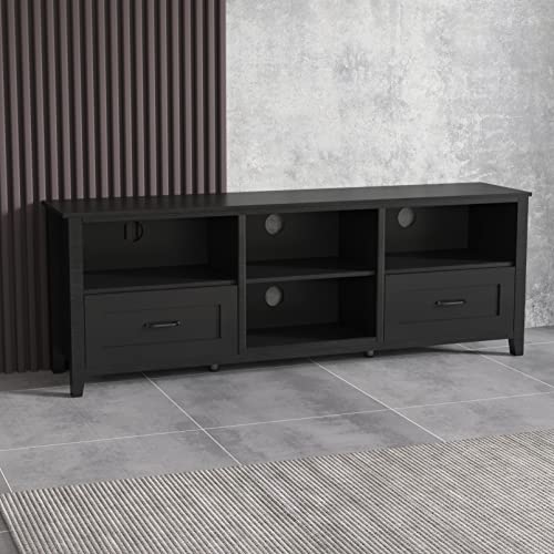 Black TV Stand for 80 75 70 65 60 Inch TV, Black Entertainment Center with Storage, Long Tall TV Stands for Living Room 75 Inch Black, 65 70 75 80 TV Stand with Storage for 65+ 75+ Inch TV for Bedroom