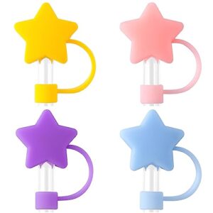 joez wonderful 4pcs silicone straw tips cover, 8mm stars straw cover for stanley cup, dust-proof drinking straw reusable straw tips lids compatible with stanley 30&40 oz tumbler with handle