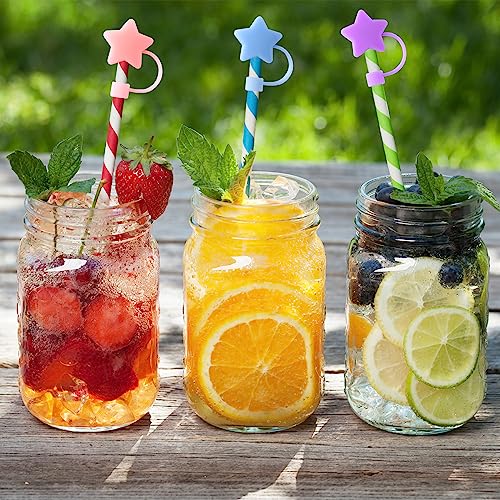 Joez Wonderful 4Pcs Silicone Straw Tips Cover, 8mm Stars Straw Cover for Stanley Cup, Dust-Proof Drinking Straw Reusable Straw Tips Lids Compatible with Stanley 30&40 Oz Tumbler with Handle