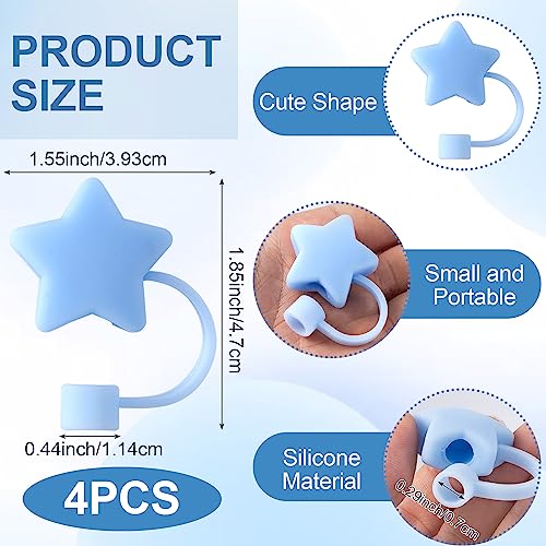 Joez Wonderful 4Pcs Silicone Straw Tips Cover, 8mm Stars Straw Cover for Stanley Cup, Dust-Proof Drinking Straw Reusable Straw Tips Lids Compatible with Stanley 30&40 Oz Tumbler with Handle