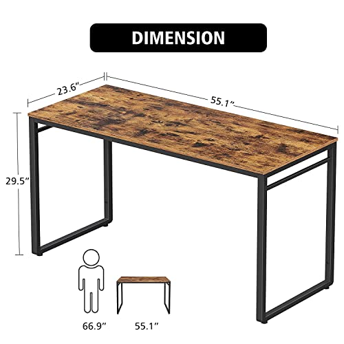 Zanzio 55.1 Inch Home Office Desk, Computer Writing Table, Computer Workstation, Rustic Brown