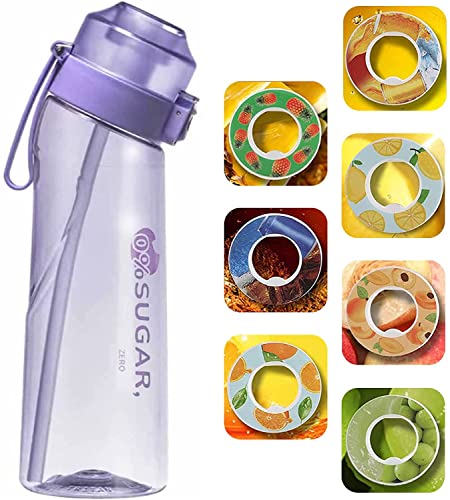 NEWNAN Fruit Fragrance Water Bottle, New Portable Scent Water Cup Flavor Pods for Airs Up, Sports Water Cup Suitable for Outdoor Birthday Gift(500ml purple+7 Rings)