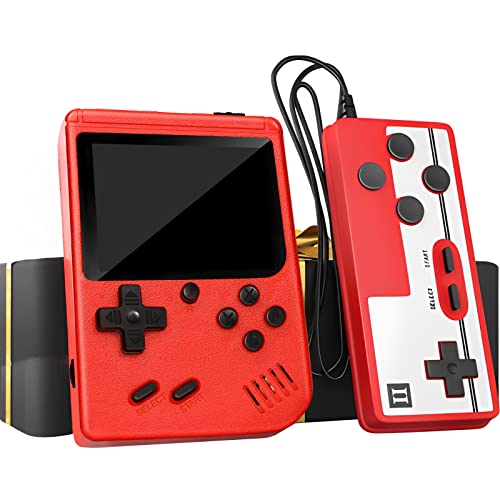 Handheld Game Console , 400 Handheld Classic Games, 3 inch LCD Screen and Additional Controller, Portable Retro Game Console, Retro Handheld Game Console Supports for Connecting TV & Two Players (Red)