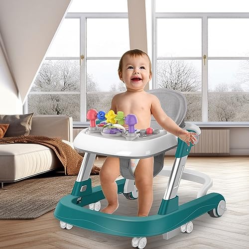 Baby Walker, 3-in-1 Foldable Baby Walkers and Baby Activity Center with Music &Toys Tray, 8-Gear Height Adjustment Infant Toddler Walker, Baby Walker with Wheels for Baby Boys and Girls 6-24 Months…