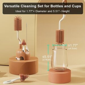 ePiiChua Silicone Bottle Brush Set with Stand, 360° Rotating Silicone Bottle Cleaning Brush Cleaner Set, Long Handle 3 in 1 Multipurpose Silicone Baby Bottle Gap Cap Cleaner Brush (Orange)