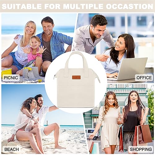 KUBYA Lunch Bag Simple Lunch Box for Women Men Insulated Lunch Bag & 1 Storage bag Simple Reusable Lunch Tote Bag for Work, Picnic Beach or Travel (Beige)