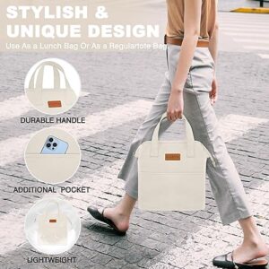 KUBYA Lunch Bag Simple Lunch Box for Women Men Insulated Lunch Bag & 1 Storage bag Simple Reusable Lunch Tote Bag for Work, Picnic Beach or Travel (Beige)