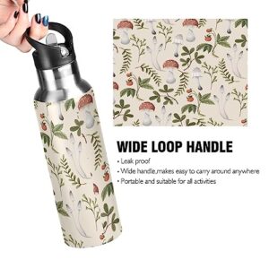 Kigai Mushroom Pattern Stainless Steel Sports Water Bottle BPA-Free Vacuum Insulated Leakproof Wide Mouth Flask with Straw Lid Keeps Liquids Cold or Hot for Gym Travel Camping