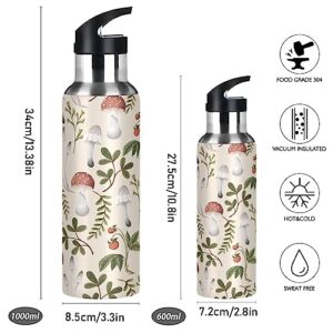 Kigai Mushroom Pattern Stainless Steel Sports Water Bottle BPA-Free Vacuum Insulated Leakproof Wide Mouth Flask with Straw Lid Keeps Liquids Cold or Hot for Gym Travel Camping