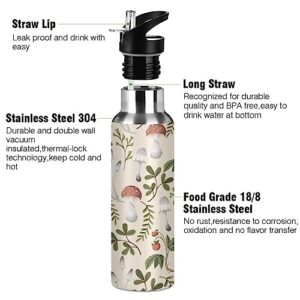 Kigai Mushroom Pattern Stainless Steel Sports Water Bottle BPA-Free Vacuum Insulated Leakproof Wide Mouth Flask with Straw Lid Keeps Liquids Cold or Hot for Gym Travel Camping